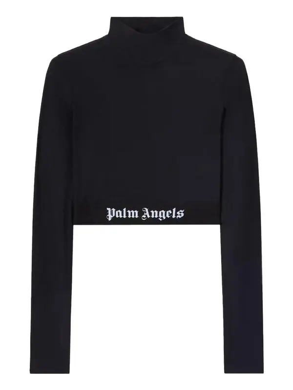Palm Angels Logo Waistband Mockneck Top - Black