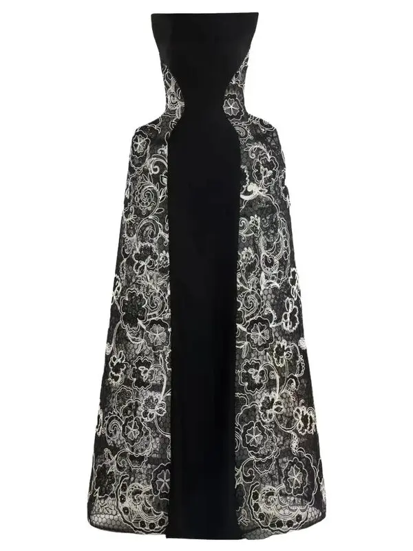 GEMY MAALOUF Strapless Embroidered Maxi Dress - Black