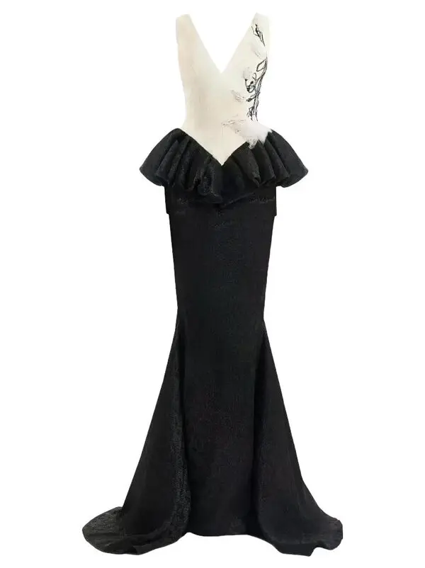 GEMY MAALOUF Embroidered Maxi Dress - Black