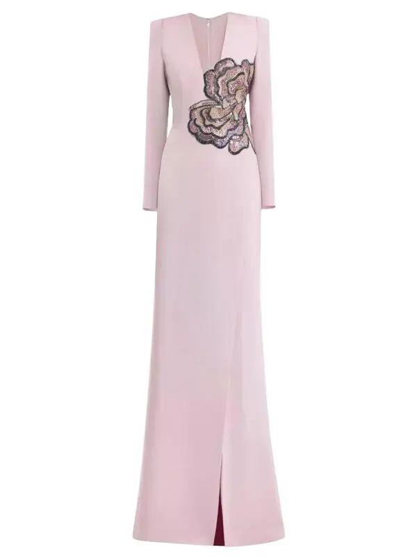 GEMY MAALOUF Beaded V-neck Maxi Dress - Pink