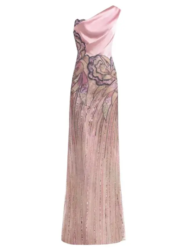 GEMY MAALOUF Embellished One-shoulder Maxi Dress - Pink
