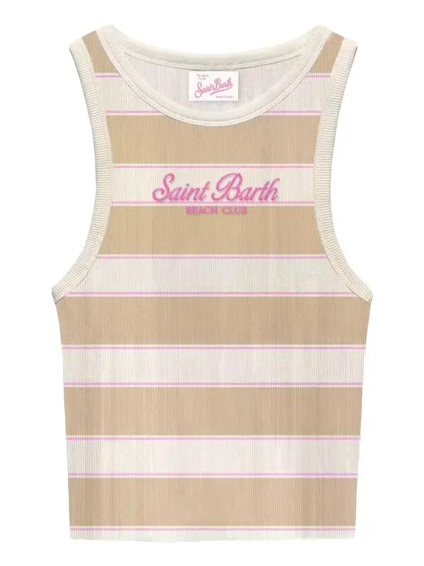 MC2 SAINT BARTH Striped Logo Tank Top - Neutrals