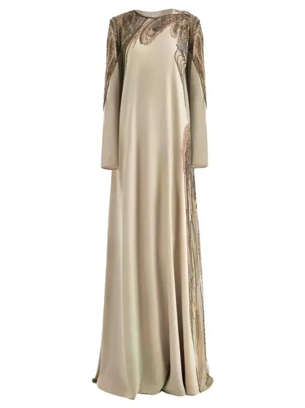 GEMY MAALOUF Asymmetrical Beading Maxi Dress - Neutrals