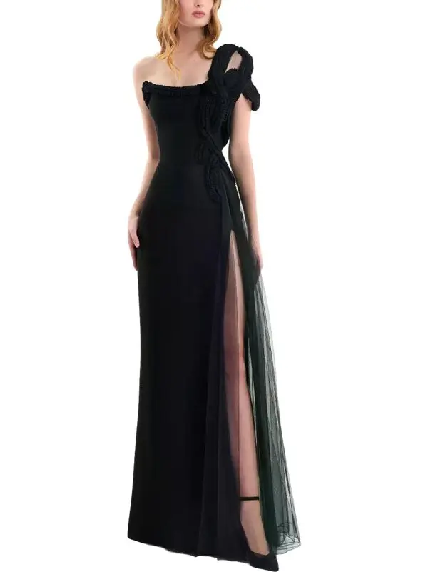 GEMY MAALOUF One-shoulder Sculptural Maxi Dress - Black