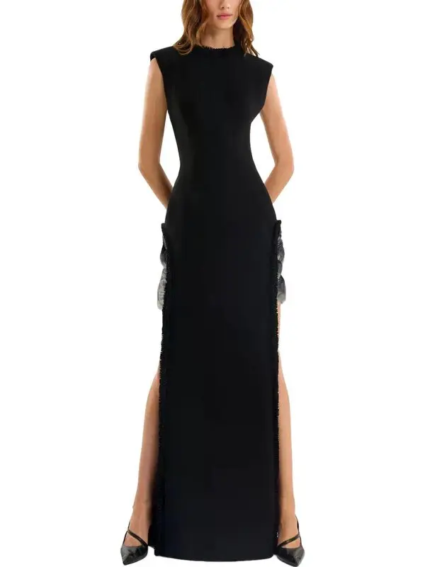GEMY MAALOUF Floral-appliqués Maxi Dress - Black
