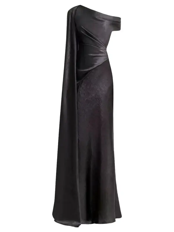 GEMY MAALOUF Asymmetrical-sleeve Draped Maxi Dress - Black