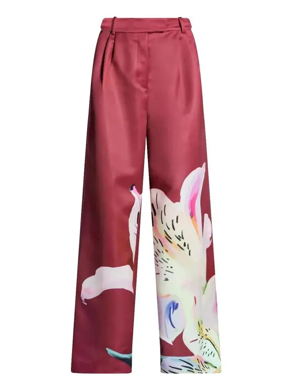 LEO LIN Elisha Pleated Floral-print Trousers - Red