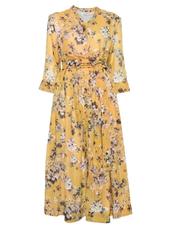 Max Mara Floral-print Tie-waist Midi Dress - Yellow