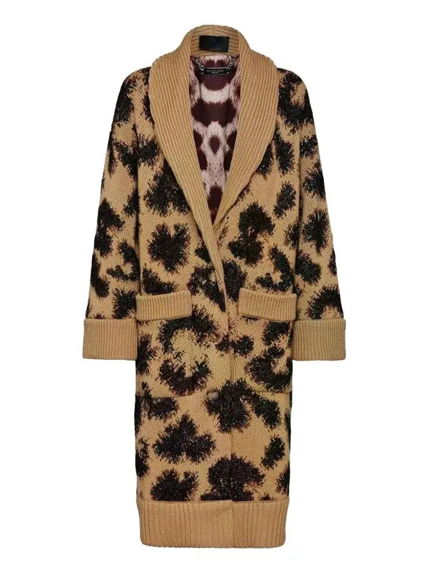 Philipp Plein Wool Jacquard Leopard Coat - Brown
