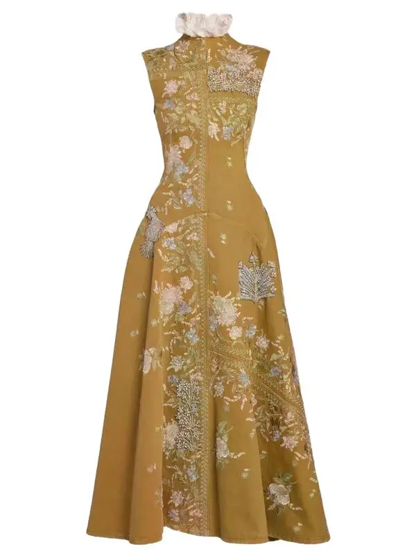 Erdem Floral-embroidered Maxi Dress - Brown