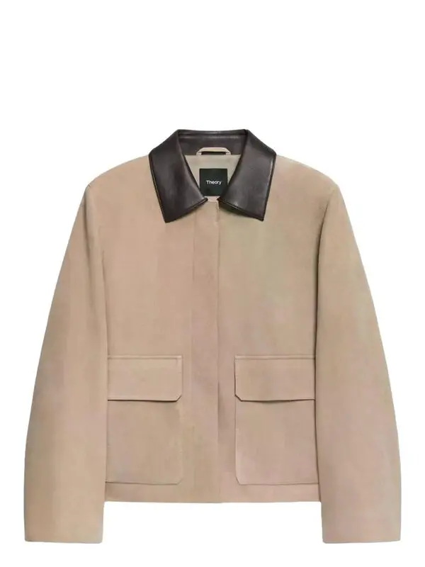 Theory Leather-collar Suede Jacket - Neutrals