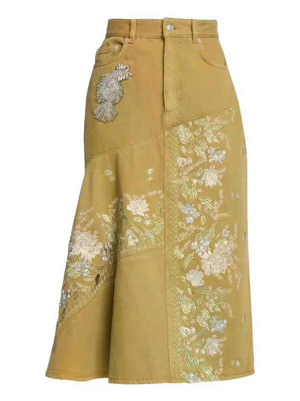 Erdem Floral Embroidered Midi Skirt - Yellow