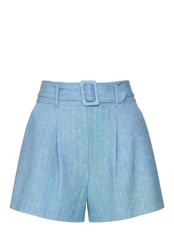Veronica Beard Piper Pinstripe Belted Shorts - Blue