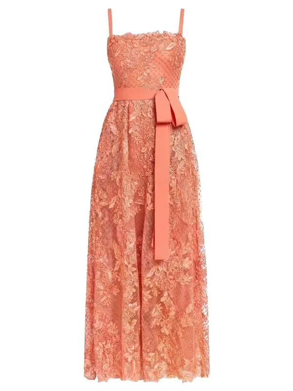 Elie Saab Lace-embroidered Tulle Dress - Orange