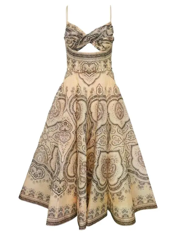Zimmermann Luna Twist-detail Paisley-print Midi Dress - Neutrals