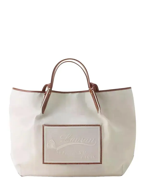 LANVIN Leather-trim Logo-patch Tote Bag - Neutrals