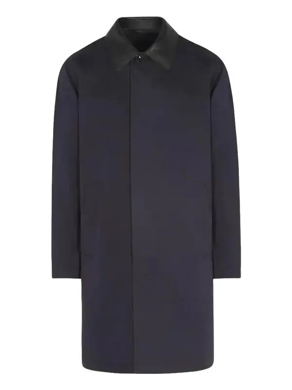 Brioni Coat With Leather Collar - Blue