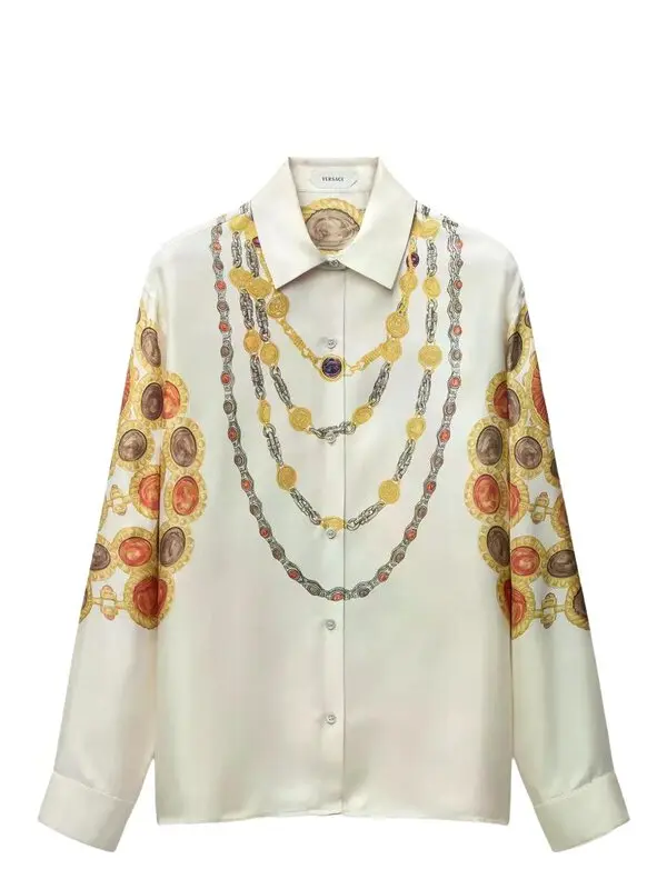 Versace Printed Silk Twill Shirt - Neutrals