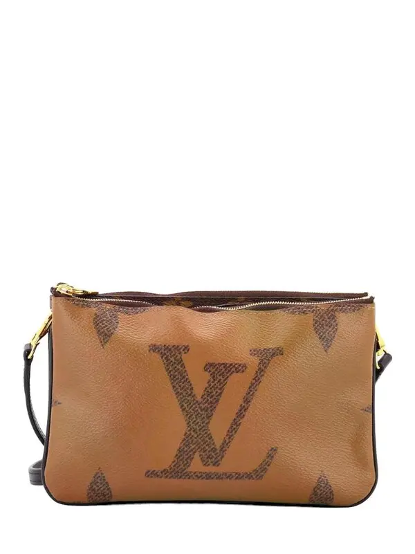LOUIS VUITTON Double Zip Pochette Reverse Monogram Giant Clutch Bag - Brown