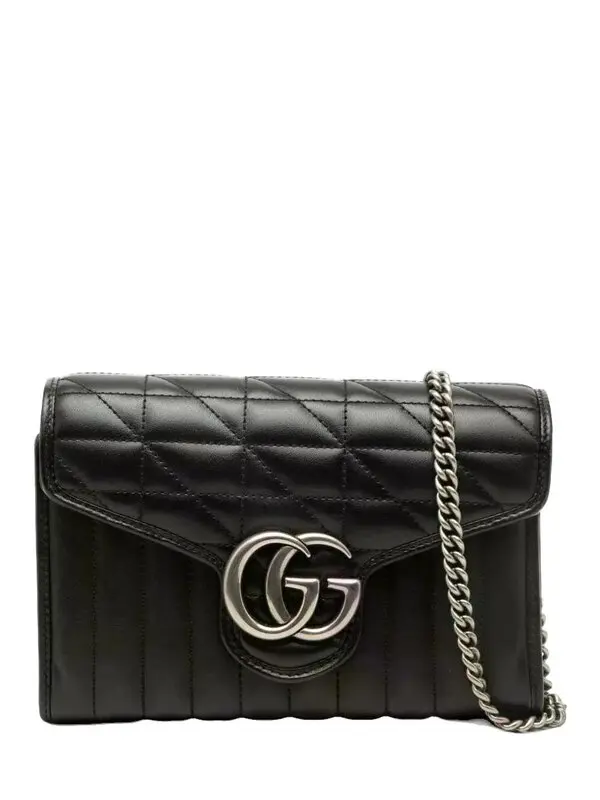 Gucci Gg Marmont Matelassé Leather Aria Wallet On Chain - Black