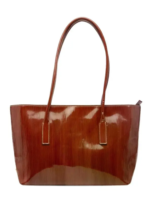 Prada Textured Patent St. Grana Paglia Tote Bag - Brown