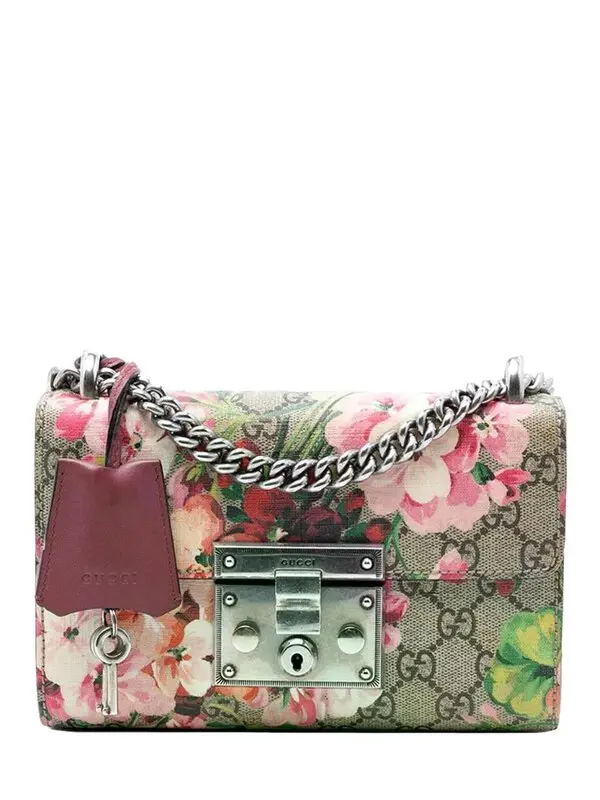 Gucci Gg Supreme Blooms Padlock Crossbody Bag - Neutrals