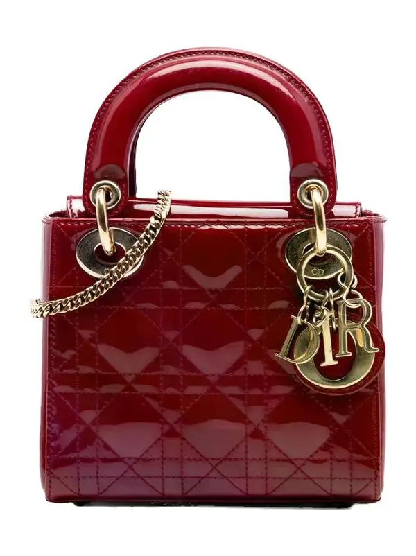 Dior 2018 Mini Patent Cannage Lady Satchel - Red