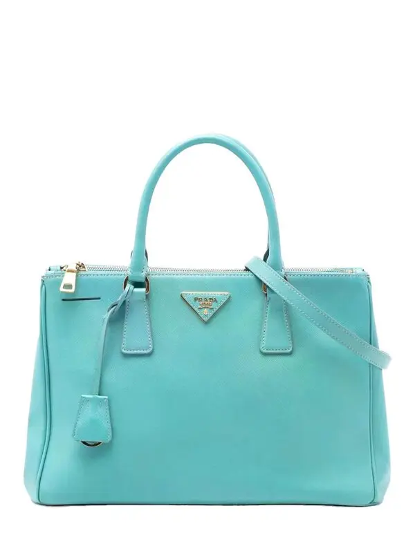 Prada Saffiano Lux Galleria Double Zip Satchel - Blue