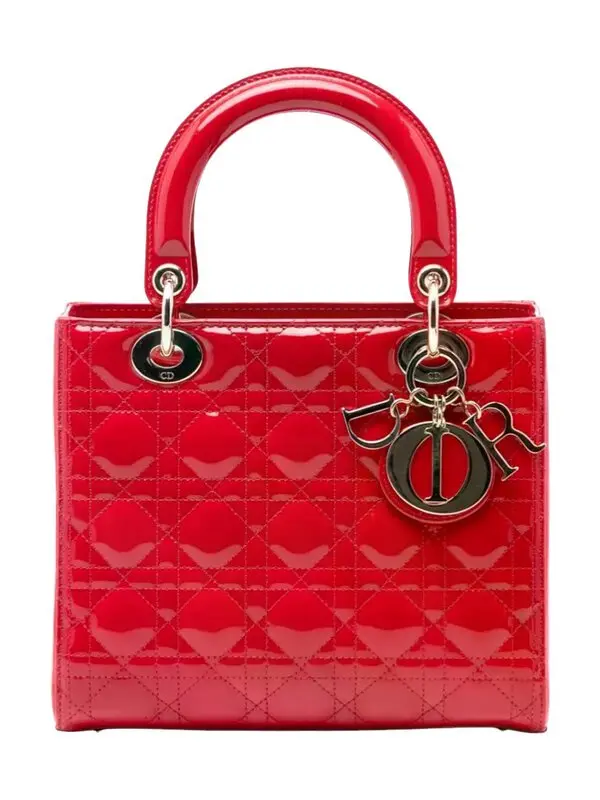 Dior 2017 Medium Patent Cannage Lady Satchel - Red