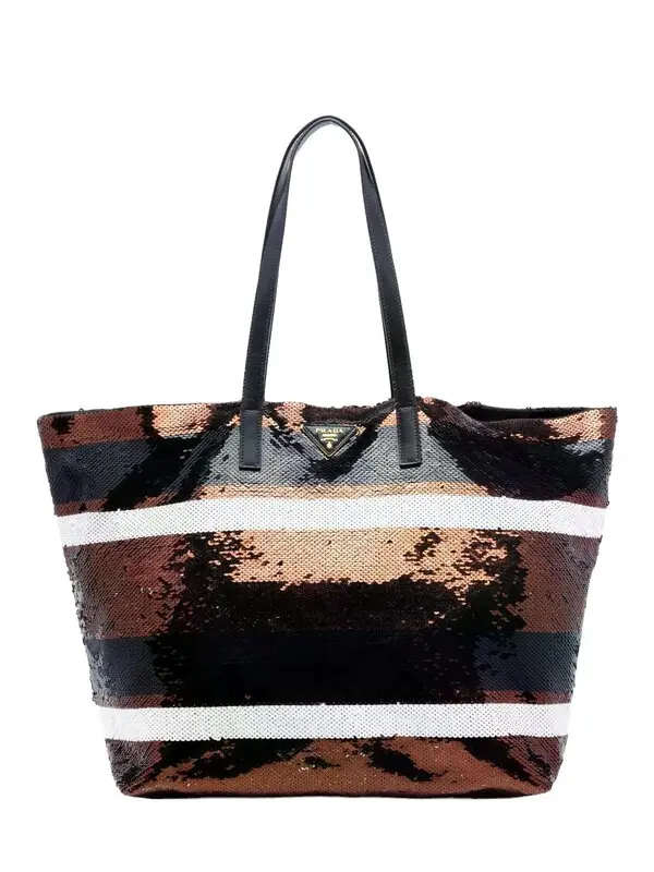 Prada 2013-2026 Sequined Stripes Tote Bag - Brown