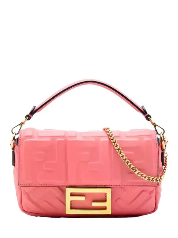 Fendi Mini Zucca Embossed Leather Baguette Satchel - Pink