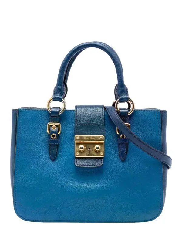 Miu Miu 2010-2026 Bicolor Goatskin Madras Satchel - Blue