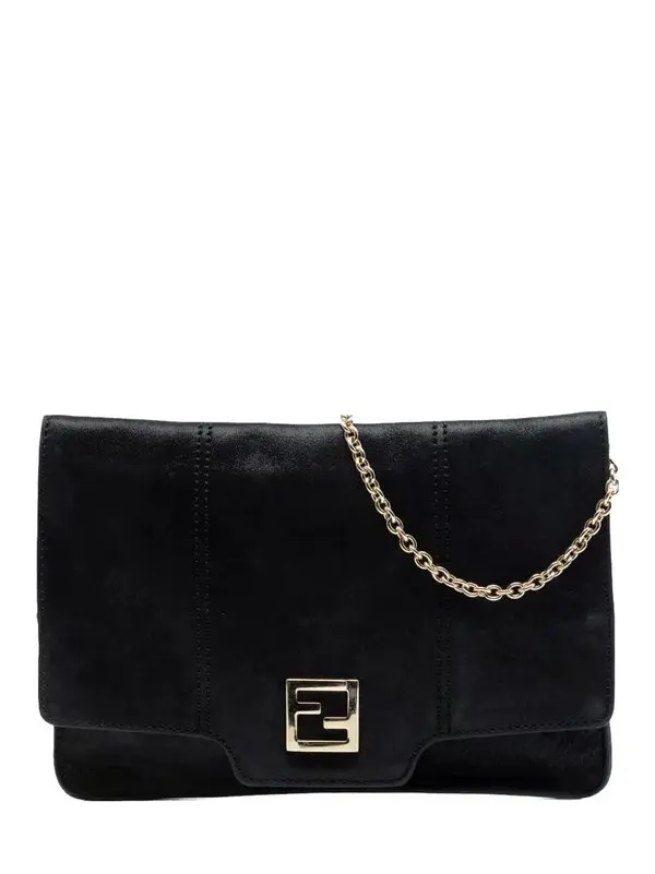 Fendi 2010-2026 Nubuck Ff Chain Flap Crossbody Bag - Black