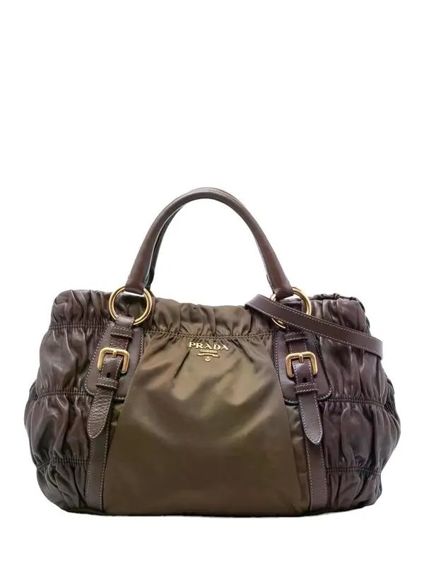 Prada 2010-2025 Tessuto And Nappa Gaufre Satchel - Brown