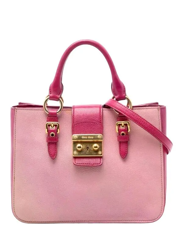 Miu Miu Bicolor Goatskin Madras Satchel - Pink