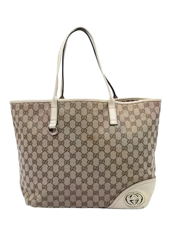 Gucci Large Gg Canvas Britt Tote Bag - White
