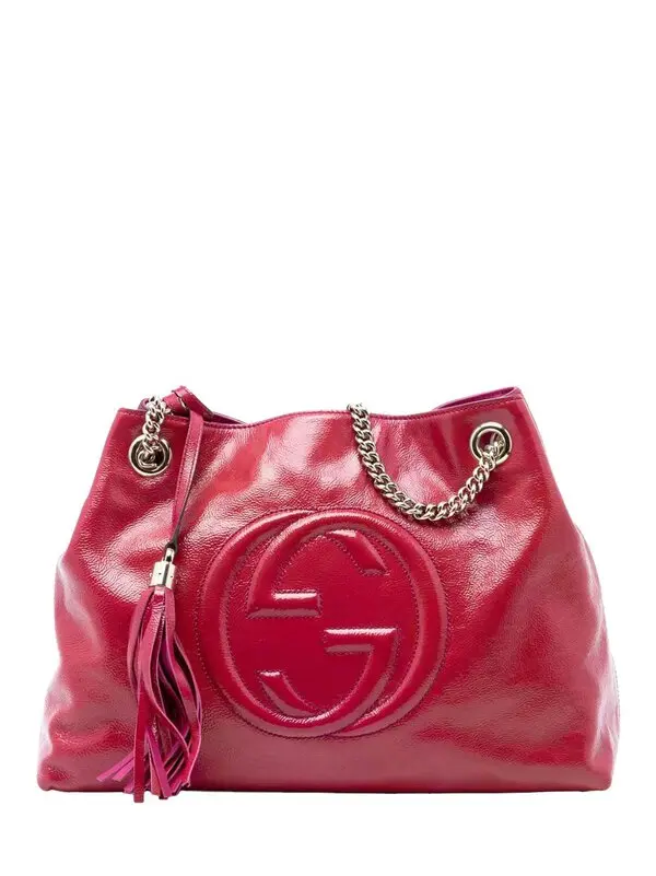 Gucci 2016-2025 Medium Patent Soho Chain Tote Bag - Pink