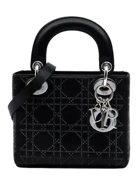 Dior 2015 Mini Satin Cannage Lady Satchel - Black
