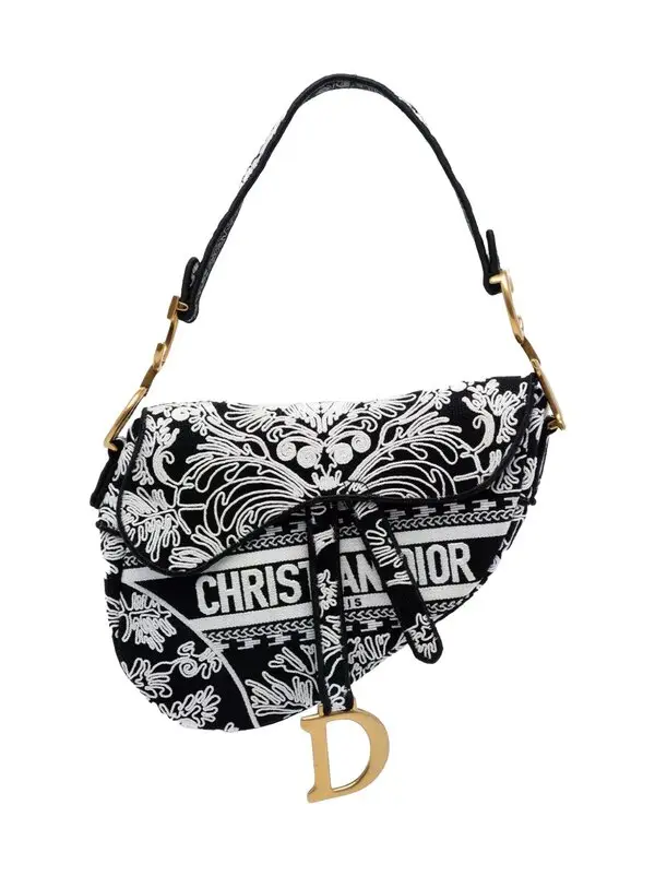Dior 2022 Canvas Embroidered Saddle Bag - Black