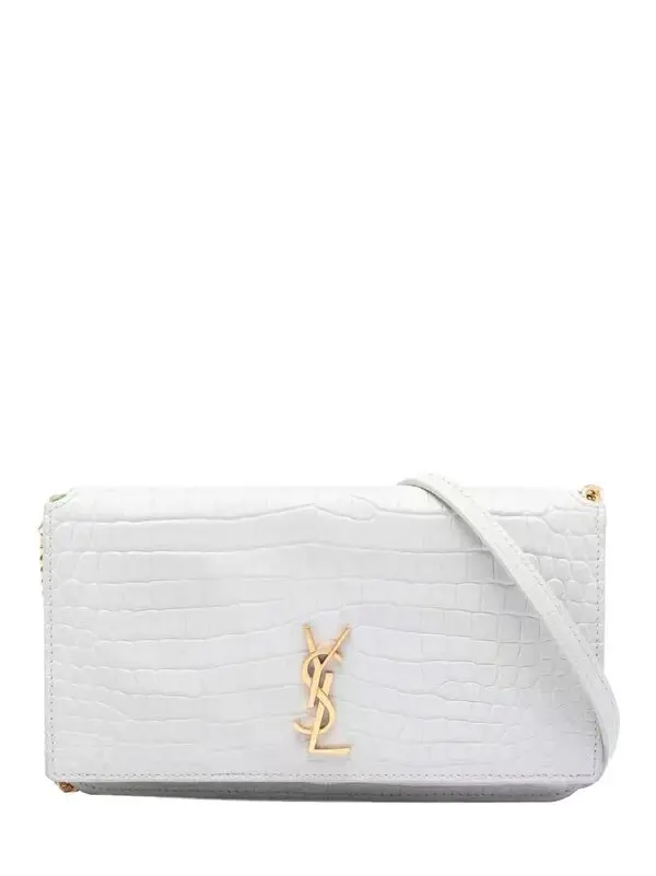 Saint Laurent Croc Embossed Leather Monogram Cassandre Crossbody Bag 2021 - White