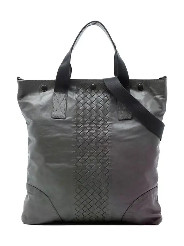 Bottega Veneta Intrecciato Trimmed Nappa Convertible Tote Satchel - Grey