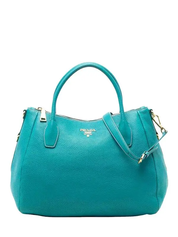 Prada Vitello Daino Zip Top Satchel - Blue