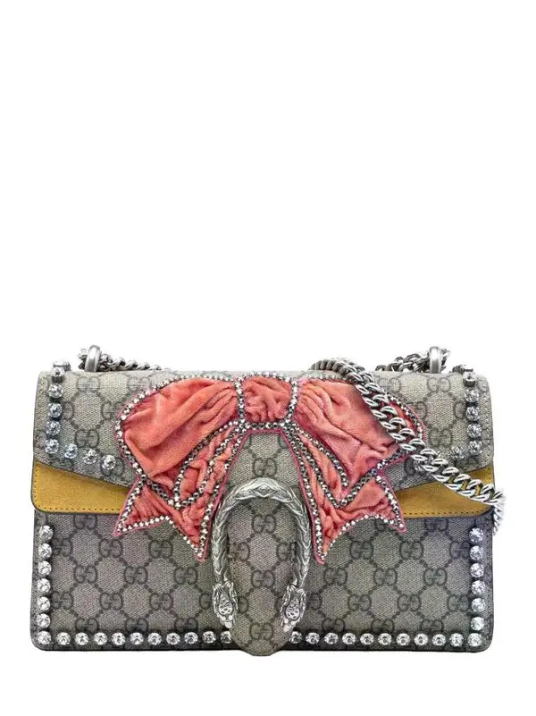 Gucci Gg Supreme Dionysus Shoulder Bag With Crystal Bow - Neutrals