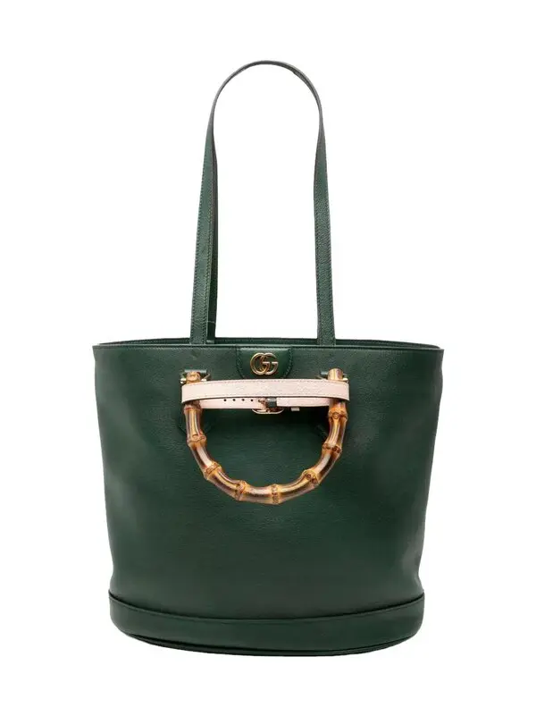 Gucci 2000-2015 Medium Calfskin Bamboo Diana Convertible Bucket Bag - Green
