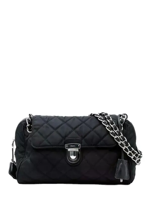 Prada Impuntu Tessuto Chain Flap Crossbody Bag - Black