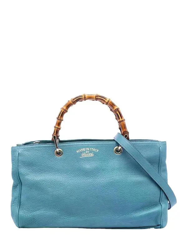 Gucci Medium Calfskin Bamboo Shopper Satchel - Blue