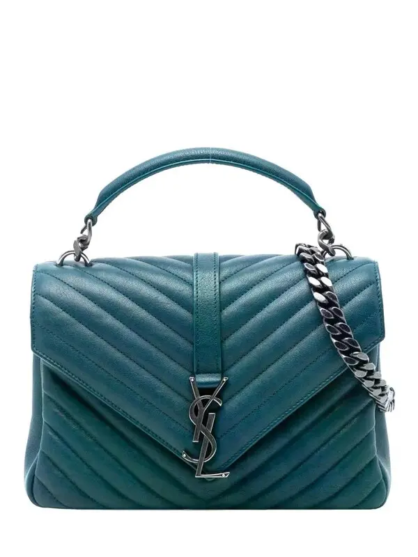 Saint Laurent Medium Quilted Chevron Sheepskin College Satchel - Blue