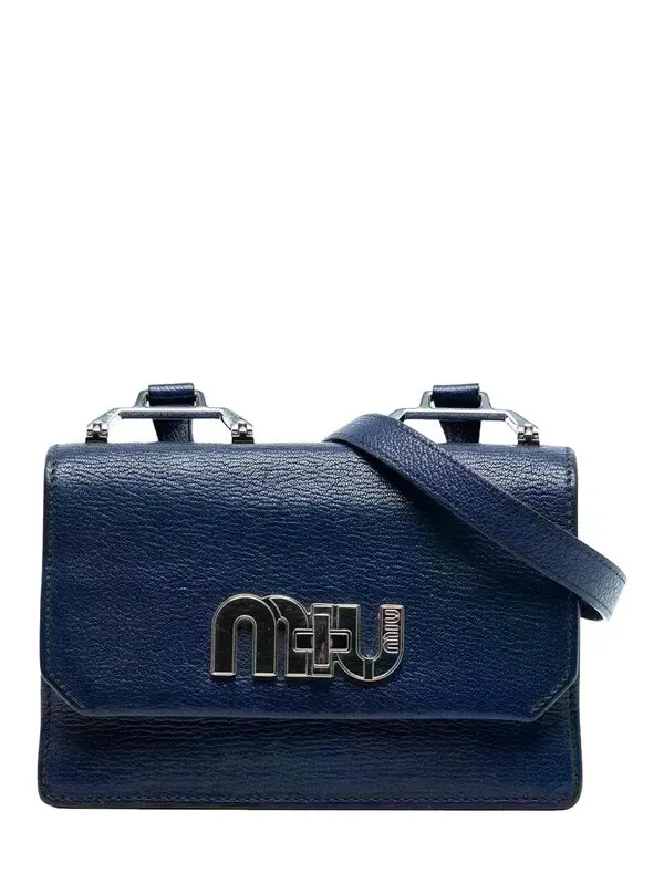 Miu Miu 2010-2025 Goatskin Madras Logo Crossbody Bag - Blue