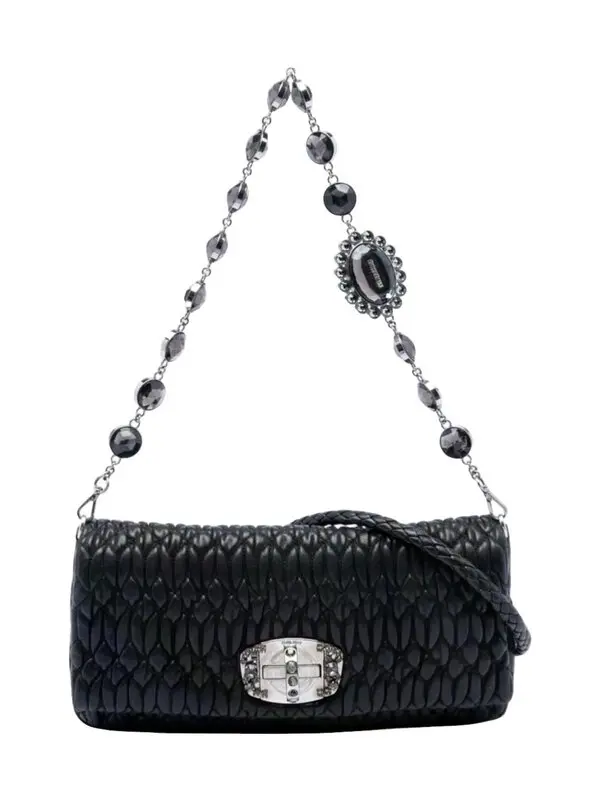 Miu Miu Matelasse Nappa Crystal Chain Satchel - Black