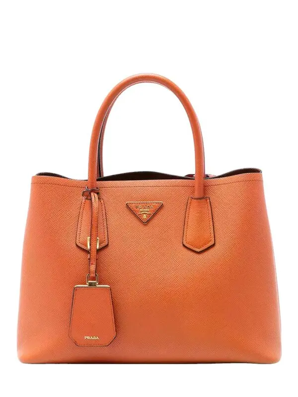 Prada 2010-2026 Medium Saffiano Cuir Double Satchel - Orange